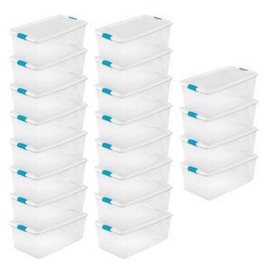 Sterilite Storage System Solution with 106 Quart Clear Stackable Storage Box Organization Containers with White Latching Lid, 20 Pack