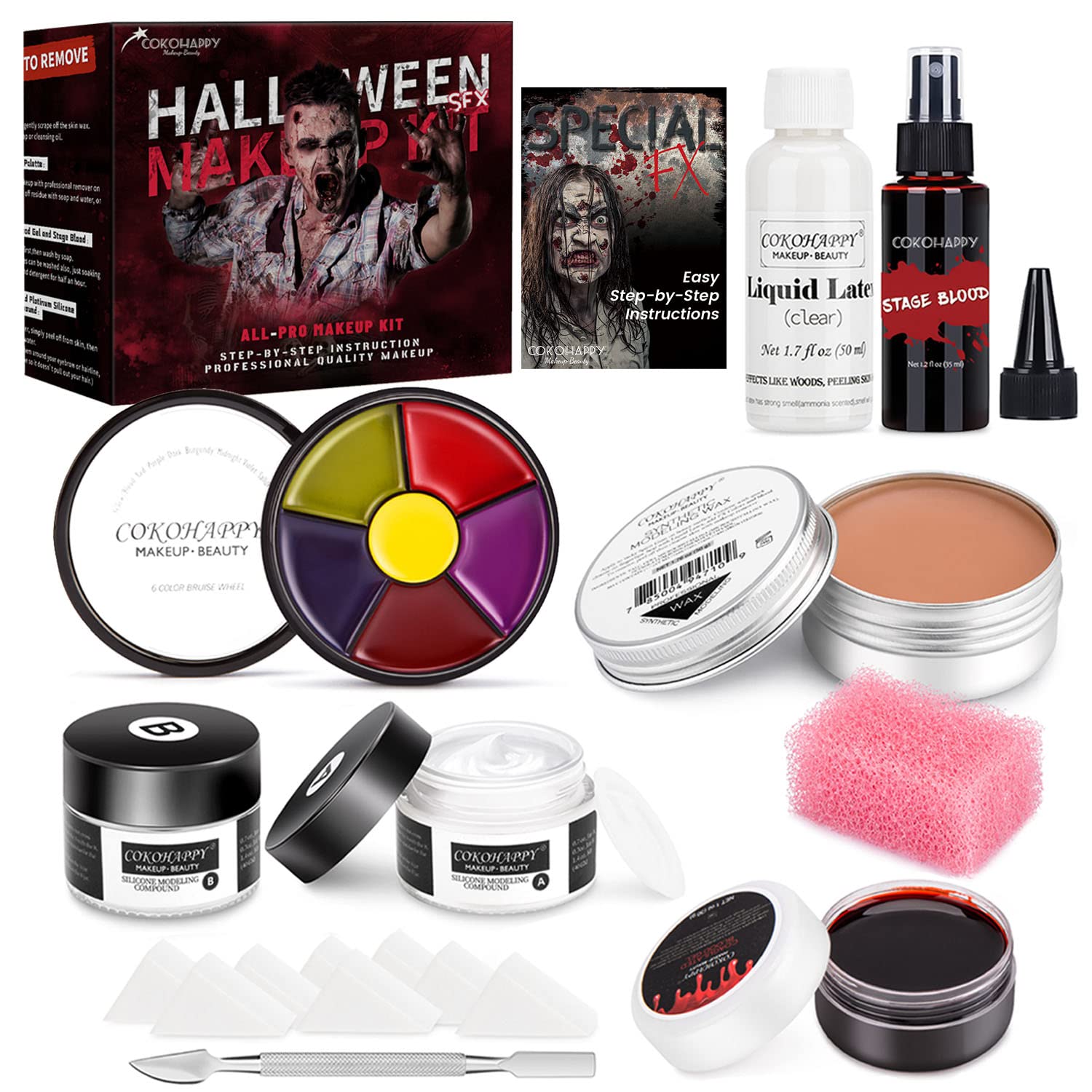 COKOHAPPY Halloween SFX Makeup Kit - 3 Ways Create Special Effect Stage THEATRICAL MAKEUP KIT for professional Body & Face Paint