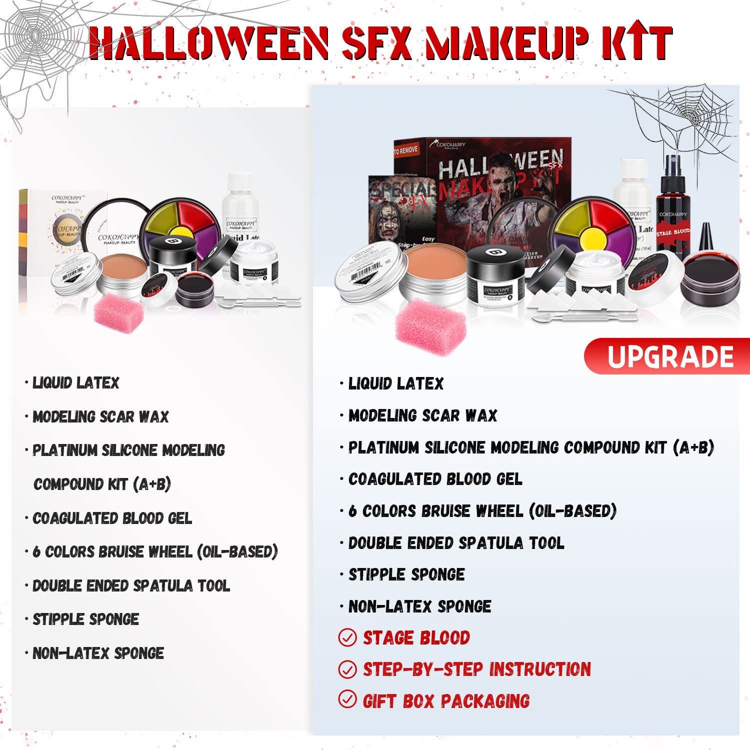 COKOHAPPY Halloween SFX Makeup Kit - 3 Ways Create Special Effect Stage THEATRICAL MAKEUP KIT for professional Body & Face Paint