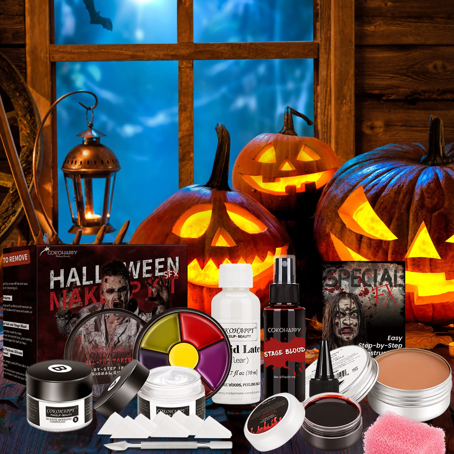 COKOHAPPY Halloween SFX Makeup Kit - 3 Ways Create Special Effect Stage THEATRICAL MAKEUP KIT for professional Body & Face Paint