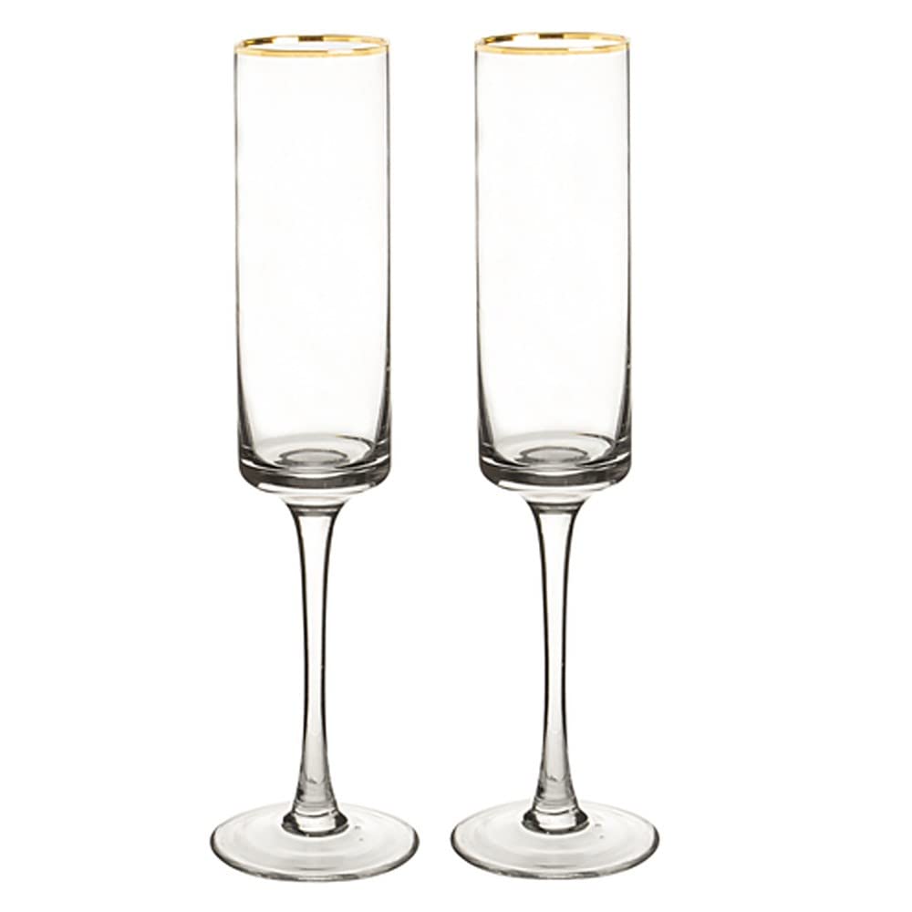 Gold Rim Champagne Toasting Flutes, 8oz. Champagne Glasses, Set of 2, Wedding Gifts for the Couple, Wedding Reception/Head Table