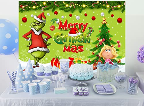 Merry Christmas Party Decorations, 5x3 Ft Christmas Backdrop for Kid Party Supplies Happy Birthday Banner Cartoon Theme Party Decorations Photography Background