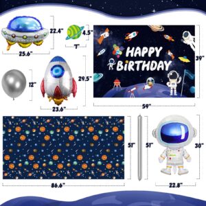 Outer Space Birthday Decorations, Space Themed Party Supplies, Include Solar System Balloon Arch Kit, Inflatable Rocket Astronaut Spaceship Balloons, Galaxy Tablecloth, Planet Swirl, Backdrop