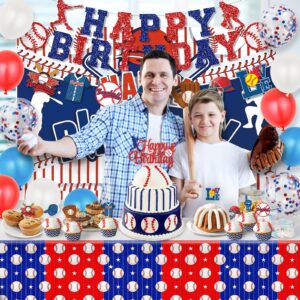 Baseball Party Decorations, Baseball Birthday Party Supplies Kit, Include Sport Themed Birthday Backdrop, Happy Birthday Banners, Tabelcloth, Baseball Balloons, Cake&Cupcake Toppers