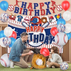 Baseball Party Decorations, Baseball Birthday Party Supplies Kit, Include Sport Themed Birthday Backdrop, Happy Birthday Banners, Tabelcloth, Baseball Balloons, Cake&Cupcake Toppers