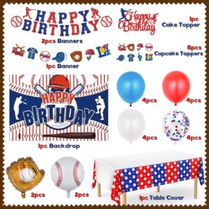 Baseball Party Decorations, Baseball Birthday Party Supplies Kit, Include Sport Themed Birthday Backdrop, Happy Birthday Banners, Tabelcloth, Baseball Balloons, Cake&Cupcake Toppers