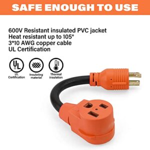 Flameweld Welder Adapter Cord - NEMA L14-30P Twist Locking to 6-50R, 4 Prong Generator to 3 Prong Welder Power Adapter Cord, 125/250V STW 10AWG Generator Cord, ETL (Orange)