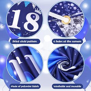 Blue 18th Birthday Decorations for Boys Girls, Navy Blue Silver Happy 18th Birthday Banner and 18th Birthday Balloons for 18th Birthday Anniversary Party Supplies, Eighteen Year Old Party Decorations