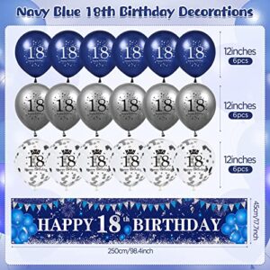 Blue 18th Birthday Decorations for Boys Girls, Navy Blue Silver Happy 18th Birthday Banner and 18th Birthday Balloons for 18th Birthday Anniversary Party Supplies, Eighteen Year Old Party Decorations