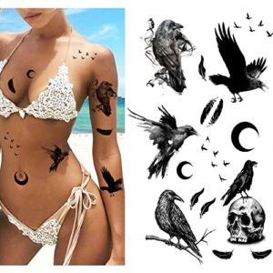 dopetattoo 6 sheets dopetattoo temporary tattoos raven tattoo crow tattoo temporary tattoo fake neck tattoo fake crow tattoo fake hand tattoos black raven tattoo arm chest for women men adults