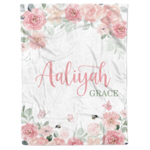 arteaga personalized baby blankets for girls, customized baby blankets for girls, floral rose baby blanket, best gift for baby, newborn, new mom, super soft plush fleece, 30''x40''