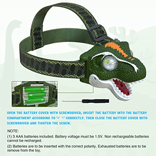 COSOOS LED Headlamp for Kids Flashlight Camping Gear, Roar & Silent Mode, Outdoor Toy Head Lamp for Boy Girl Toddler, 3.4oz Lightweight Headlight, Birthday Gift - Battery Included