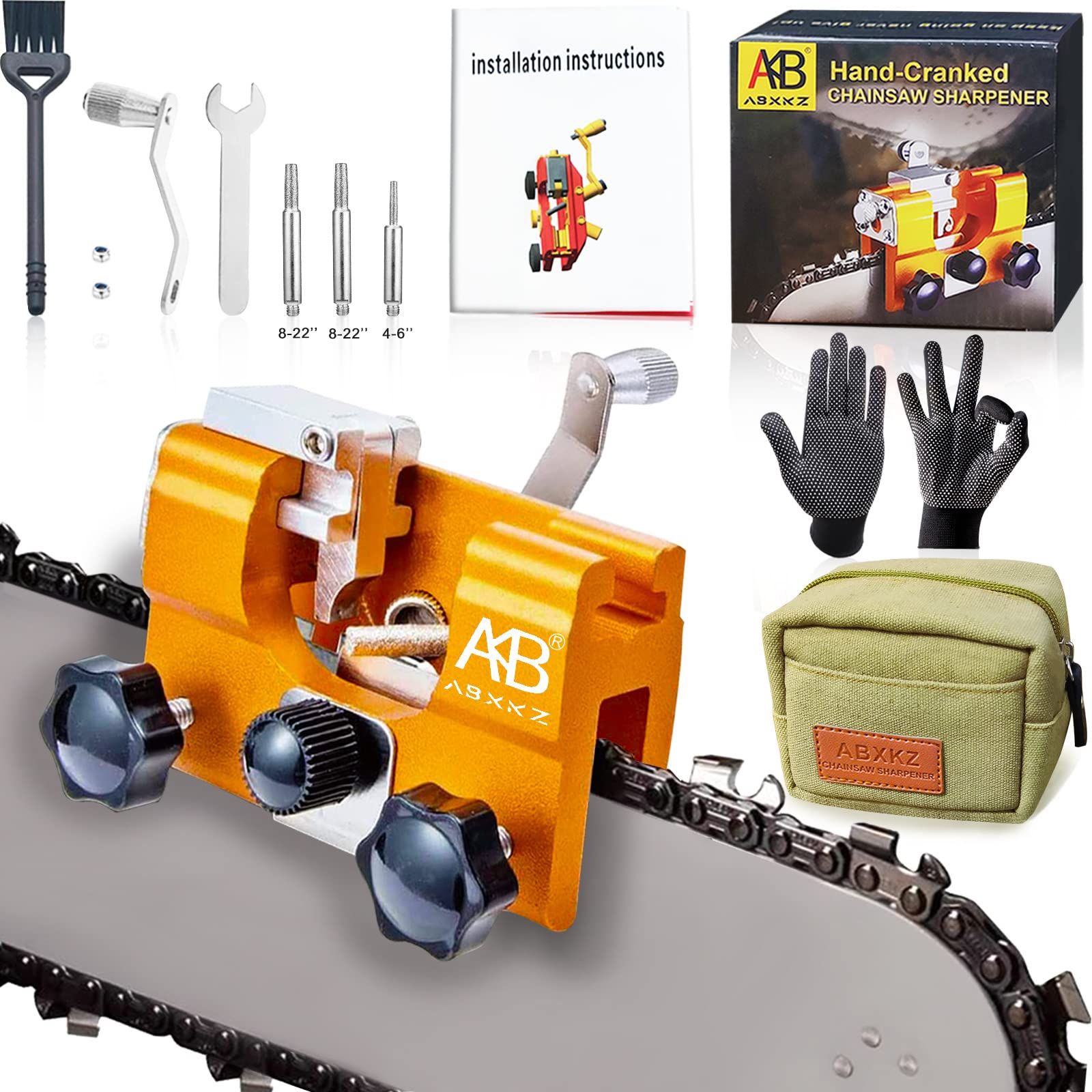 Chainsaw Chain Sharpening Jig, Chainsaw Sharpener Kit with Carrying Bag & Cleaning Brush, Hand-Crank Fast Chainsaw Sharpener Tool for 4"-22" Chain Saws & Electric Saws, DIY Lumberjack, Garden Worker