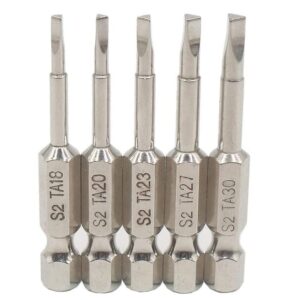 fixinus 5 pieces magnetic triangle screwdriver bits set, 1/4 inch hex 1.8/2.0/2.3/2.7/3.0 triangle screwdriver bits s2 steel triangle drill, 50 mm length