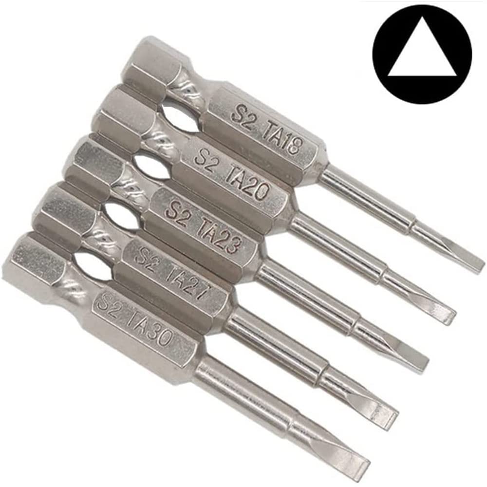 Fixinus 5 Pieces Magnetic Triangle Screwdriver Bits Set, 1/4 Inch Hex 1.8/2.0/2.3/2.7/3.0 Triangle Screwdriver Bits S2 Steel Triangle Drill, 50 mm Length