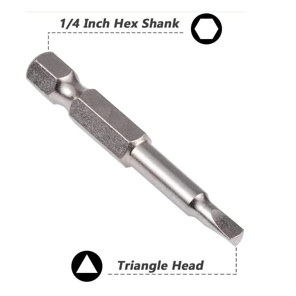 Fixinus 5 Pieces Magnetic Triangle Screwdriver Bits Set, 1/4 Inch Hex 1.8/2.0/2.3/2.7/3.0 Triangle Screwdriver Bits S2 Steel Triangle Drill, 50 mm Length