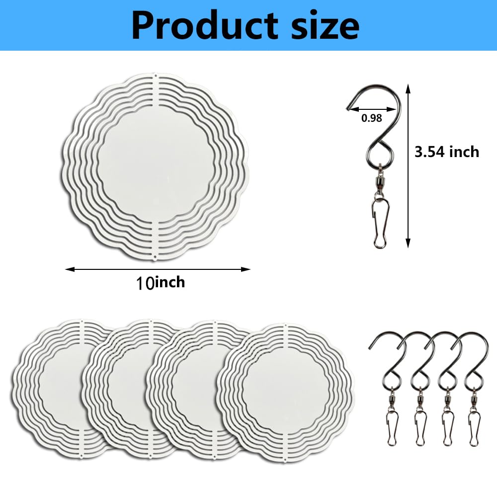 5 pcs 10 inch Sublimation Wind Spinner Blanks Round Sublimation Blanks Products Stainless Steel Metal Indoor Outdoor Garden Decoration for Heat Press Transfer Sublimation Blank Gift