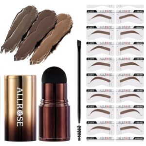 allrose eyebrow stamp stencil kit - brow stamp kit, one step eyebrow stamp and shaping kit, 20 brow stencils and stamp kit, waterproof eye brow stamping kit, easy to use eyebrow kit, light brown