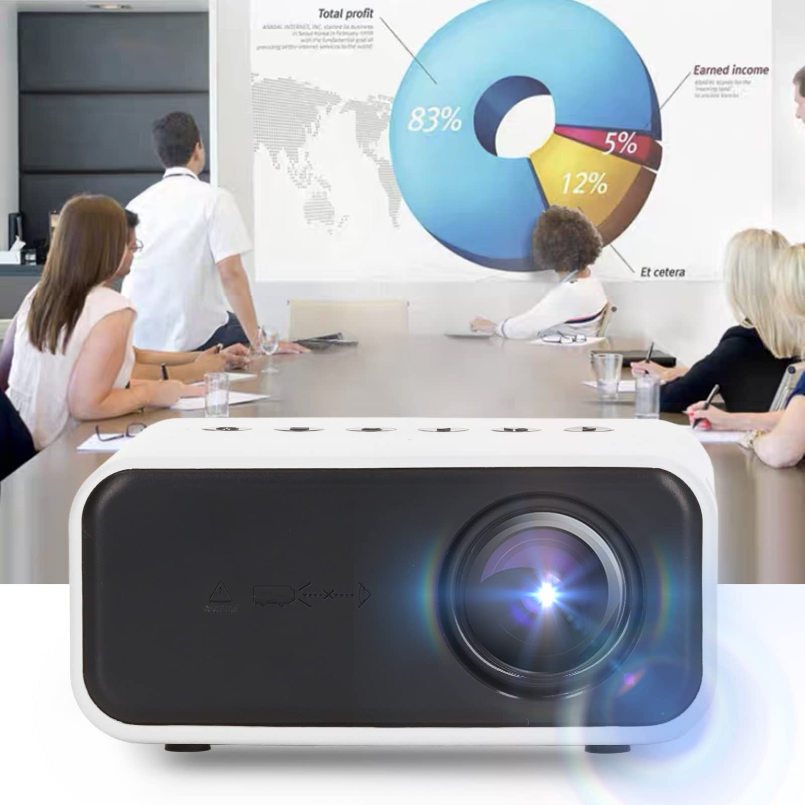 Mini Projector, Portable Multimedia Home Theater Movie Projector Micro Mobile Phone Same Screen 1080P Full HD Projector for Laptop TV Phone Tablet(White US Plug)