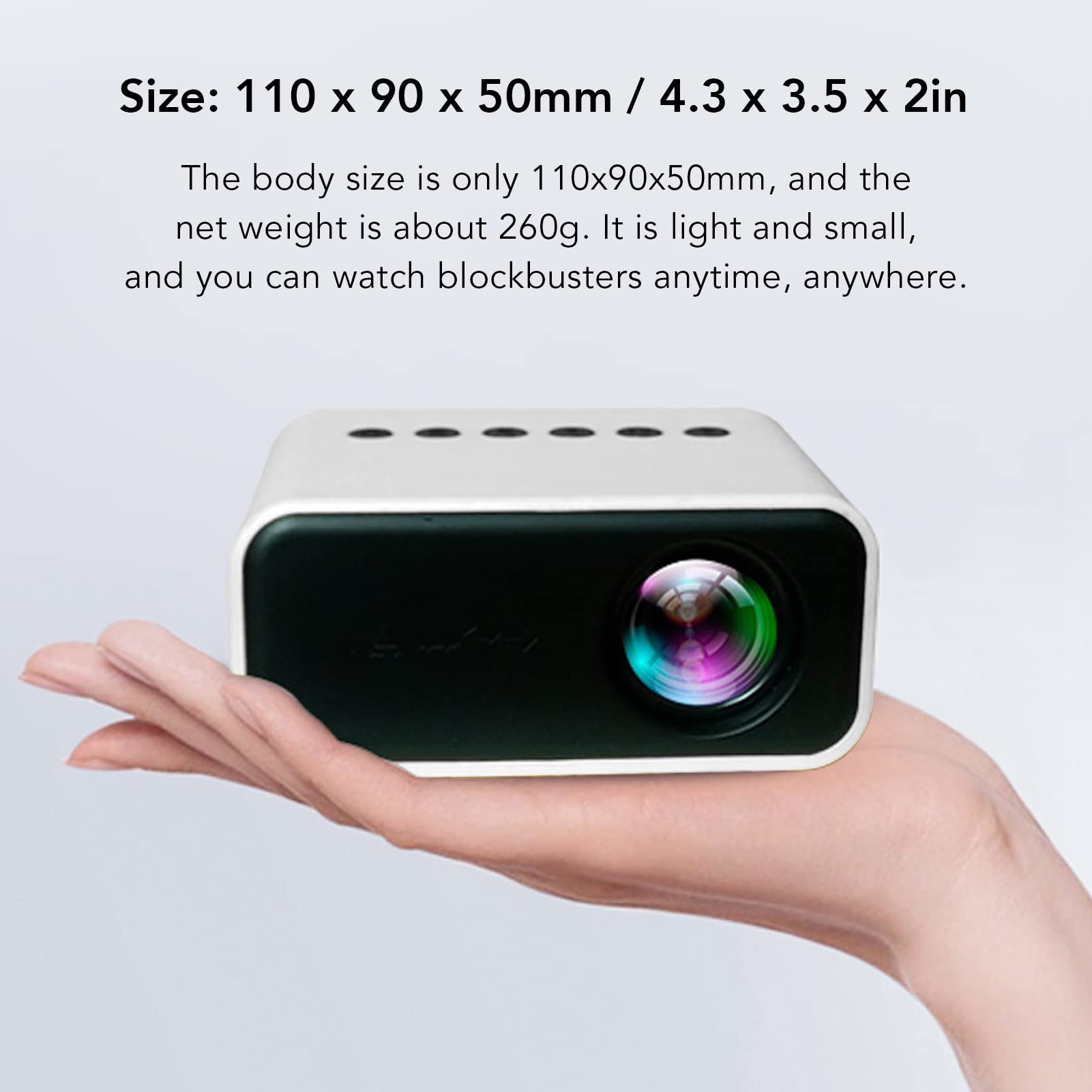 Mini Projector, Portable Multimedia Home Theater Movie Projector Micro Mobile Phone Same Screen 1080P Full HD Projector for Laptop TV Phone Tablet(White US Plug)