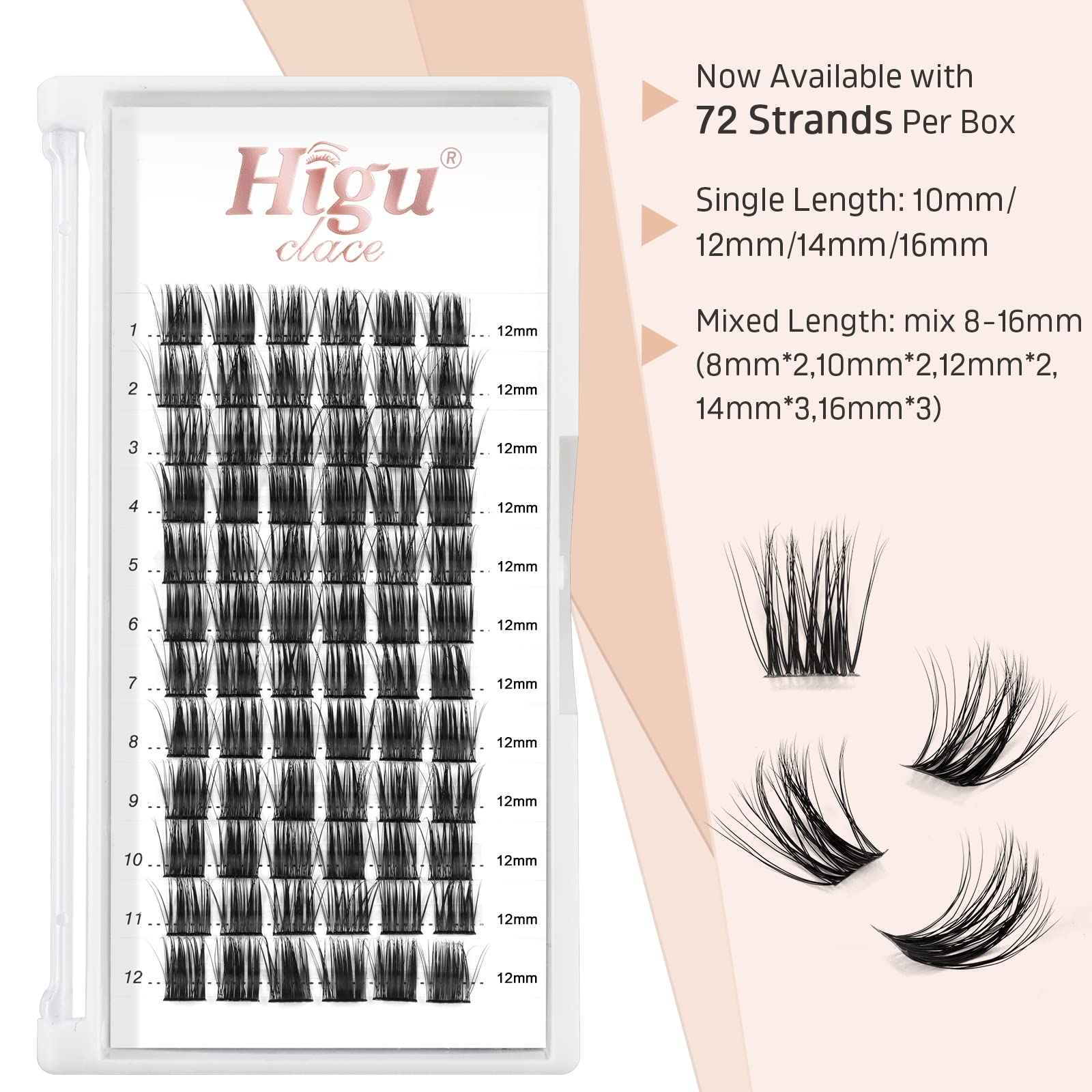 Lash Clusters DIY Eyelash Extensions 72 Pcs D Curl 8-16mm Cluster Eyelash Extensions Thin Stem Cluster Lashes Individual Lashes Cluster Lashes Wisps Reusable for Self-application (H-02 D Curl 8-16mm)