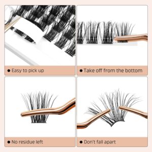 Lash Clusters DIY Eyelash Extensions 72 Pcs D Curl 8-16mm Cluster Eyelash Extensions Thin Stem Cluster Lashes Individual Lashes Cluster Lashes Wisps Reusable for Self-application (H-02 D Curl 8-16mm)