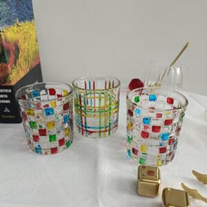 RYUHYF Hand painted glass,water glass,tea cup,juice cup,wine cup,beer glass set 1 pieces(Painted striped cup)