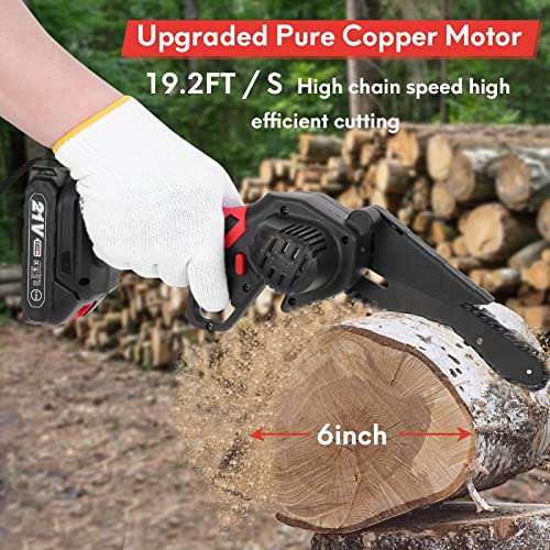 Mini Chainsaw 6 Inch Cordless, 21V Small Battery Powered Chainsaw Kit, Portable Handheld Electric Chain Saw Pruning Shears for Wood Cutting, Tree Trimming