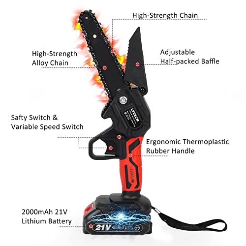 Mini Chainsaw 6 Inch Cordless, 21V Small Battery Powered Chainsaw Kit, Portable Handheld Electric Chain Saw Pruning Shears for Wood Cutting, Tree Trimming