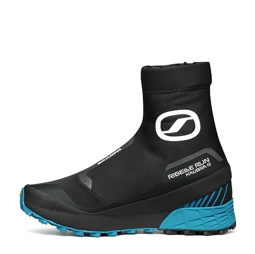 SCARPA Ribelle Run Kalibra G Water-Resistant Trail Shoes with Gaiter for Trail Running and Hiking - Black/Azure - 9-9.5 Women/8-8.5 Men