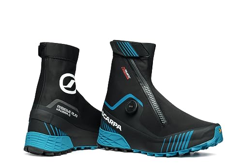 SCARPA Ribelle Run Kalibra G Water-Resistant Trail Shoes with Gaiter for Trail Running and Hiking - Black/Azure - 9-9.5 Women/8-8.5 Men