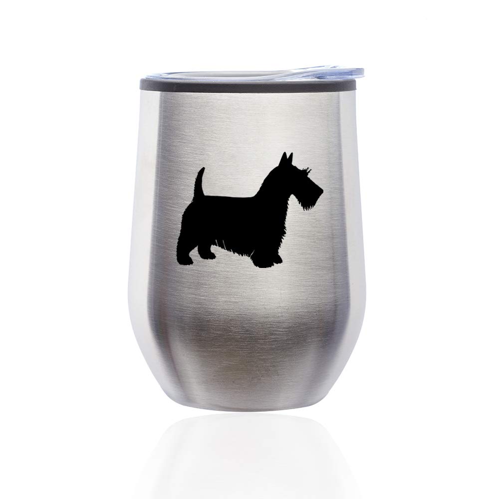 Stemless Wine Tumbler Coffee Travel Mug Glass with Lid Scottie Scottish Terrier (Silver)