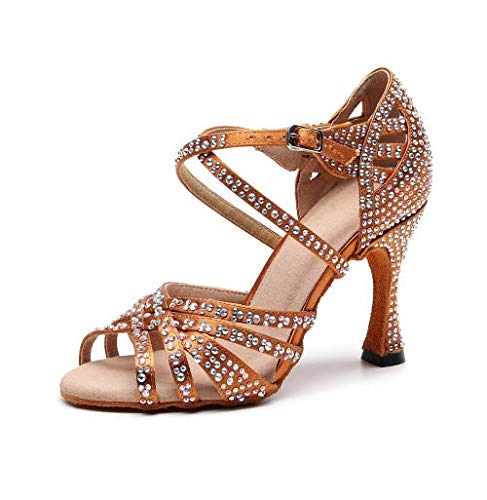 Heeled Sandals for Women Social Dance Shoes,Latin Dance Shoes, Women's Peep Toe Cross Strap Rhinestones Latin Tango Ballroom Modern Dance Shoes Wedding Social Party Sandals