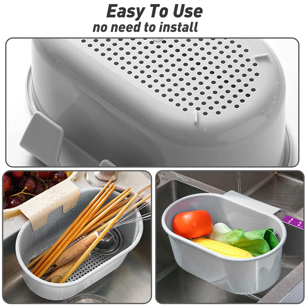 Sink Drain Strainer Basket, Abnaok Multifunction Sink Strainer Kitchen Food Catcher for Filter Kitchen Waste and Wash Vegetables Fruits (Grey)