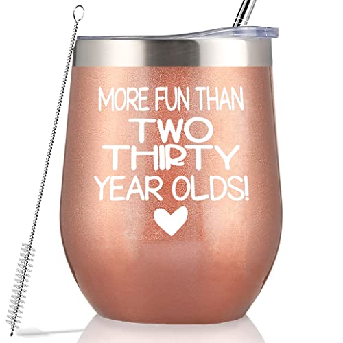 More Fun Than Two Thirty Year Olds-Funny 60th Birthday Gift fo Women Mom Grandma Coworker Boss Sister Friends Teacher Nurse-Sixtieth Birthday-60 Years Old Gift-12oz Rose Tumbler Coffee Cup Mug