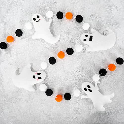 Whaline 6.6Ft Halloween Theme Banner Different Expressions Cute Ghosts Banner Black White Orange Party Banner Felt Ball Garland for Halloween Haunted Houses Decors Doorways Home Mantel Suppliers