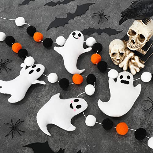 Whaline 6.6Ft Halloween Theme Banner Different Expressions Cute Ghosts Banner Black White Orange Party Banner Felt Ball Garland for Halloween Haunted Houses Decors Doorways Home Mantel Suppliers