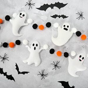 Whaline 6.6Ft Halloween Theme Banner Different Expressions Cute Ghosts Banner Black White Orange Party Banner Felt Ball Garland for Halloween Haunted Houses Decors Doorways Home Mantel Suppliers