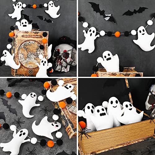 Whaline 6.6Ft Halloween Theme Banner Different Expressions Cute Ghosts Banner Black White Orange Party Banner Felt Ball Garland for Halloween Haunted Houses Decors Doorways Home Mantel Suppliers