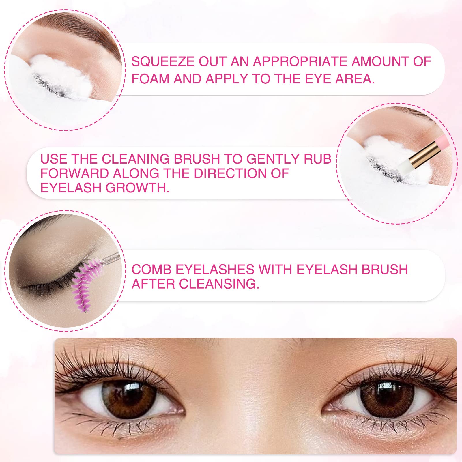 Lash Shampoo for Lash Extensions Eyelash Extension Cleanser, 3.98L Professional Eyelid Foaming Cleanser, Free Non-lrritating Wash for Extensions Lashes with Salon and Home Care, 20 Cleansing Brushes