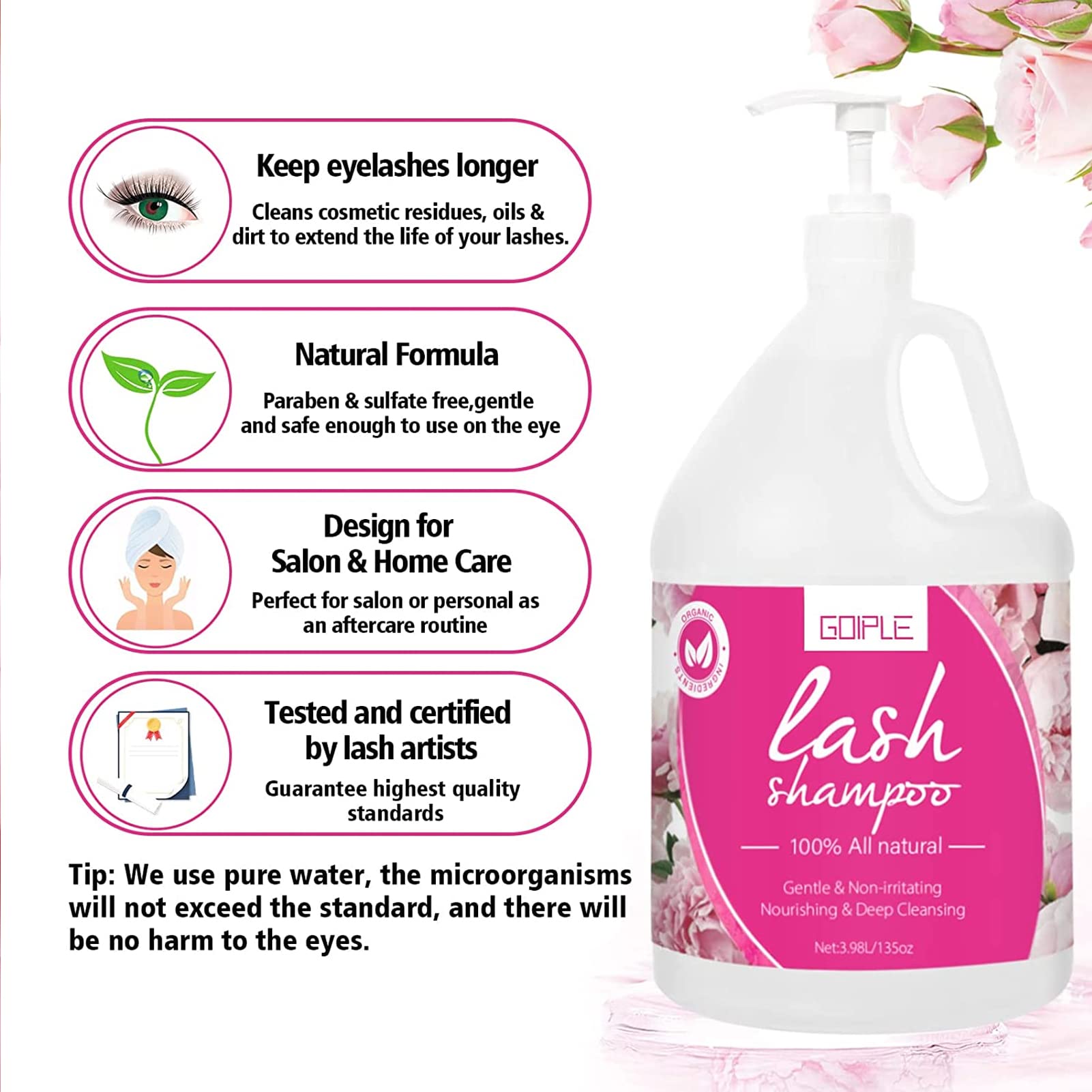 Lash Shampoo for Lash Extensions Eyelash Extension Cleanser, 3.98L Professional Eyelid Foaming Cleanser, Free Non-lrritating Wash for Extensions Lashes with Salon and Home Care, 20 Cleansing Brushes