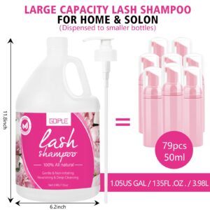 Lash Shampoo for Lash Extensions Eyelash Extension Cleanser, 3.98L Professional Eyelid Foaming Cleanser, Free Non-lrritating Wash for Extensions Lashes with Salon and Home Care, 20 Cleansing Brushes