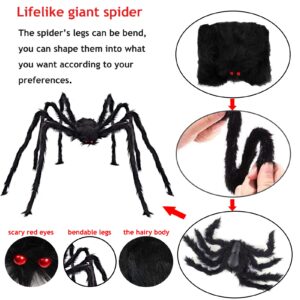 200" Halloween Giant Spider Web Decoration+59" Huge Spider+12 Mini Fake Spiders and Stretch Cobwebs, Fake Spiders with Triangular Spider Web for Indoor Outdoor Halloween Yard Home Haunted House Decor