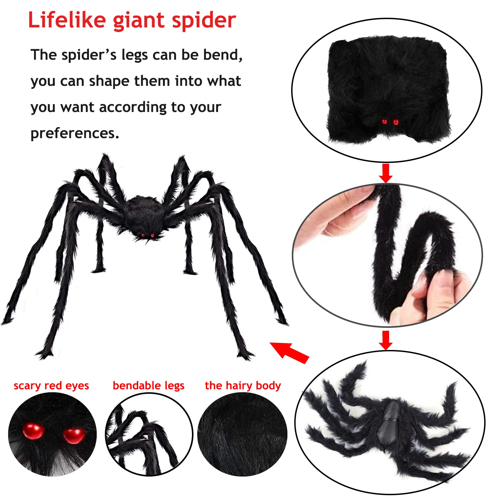 200" Halloween Giant Spider Web Decoration+59" Huge Spider+12 Mini Fake Spiders and Stretch Cobwebs, Fake Spiders with Triangular Spider Web for Indoor Outdoor Halloween Yard Home Haunted House Decor