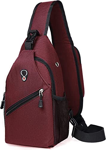 NUFR Sling Bag Sling Backpack Crossbody Backpack for Women Men Waterproof Chest Shoulder Bag Daypack for Hiking Walking Travel (Red)