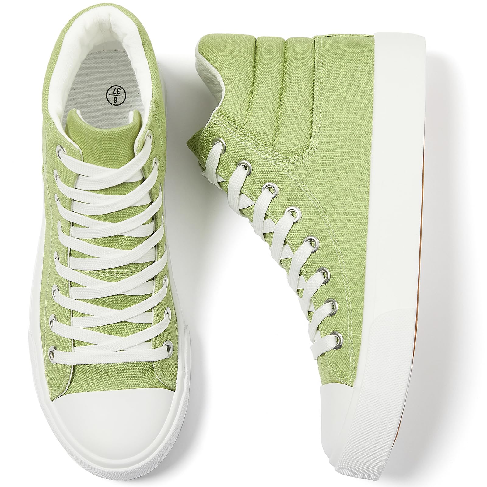 High Top Sneakers for Women White Womens High Tops Canvas Shoes Black Fashion Sneakers Casual Lace up Tennis Shoes (Green,US08)