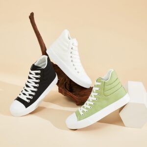 High Top Sneakers for Women White Womens High Tops Canvas Shoes Black Fashion Sneakers Casual Lace up Tennis Shoes (Green,US08)