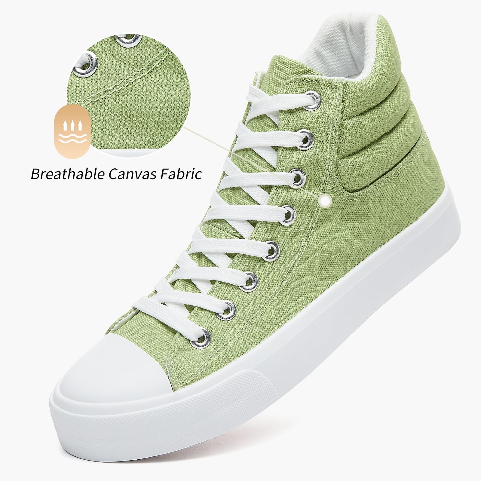 High Top Sneakers for Women White Womens High Tops Canvas Shoes Black Fashion Sneakers Casual Lace up Tennis Shoes (Green,US08)