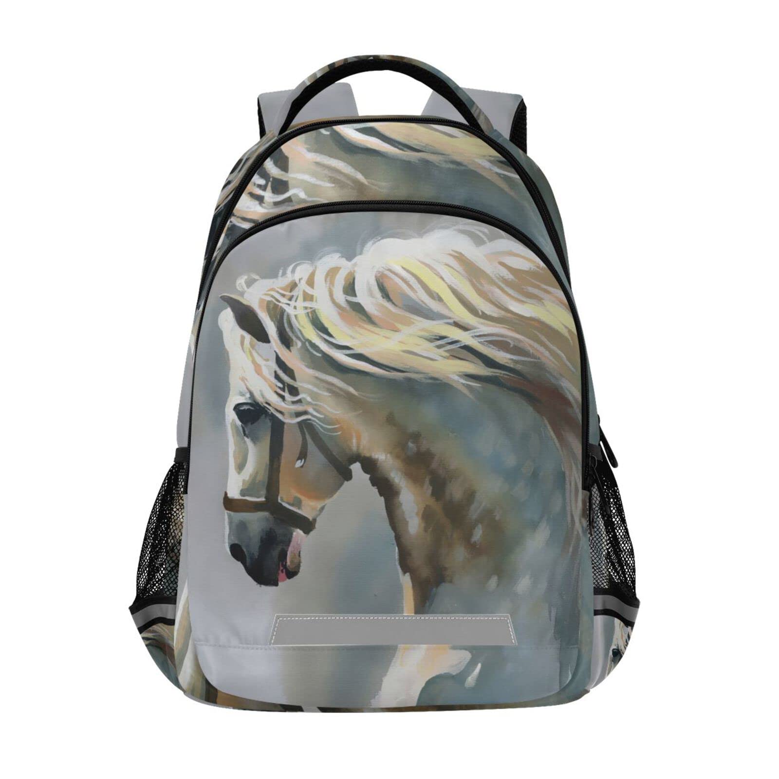 JIPONI Dreamy White Horse Backpack For Girls Boys School Kids Bookbag Travel Laptop Backpack Purse Daypack With Chest Strap