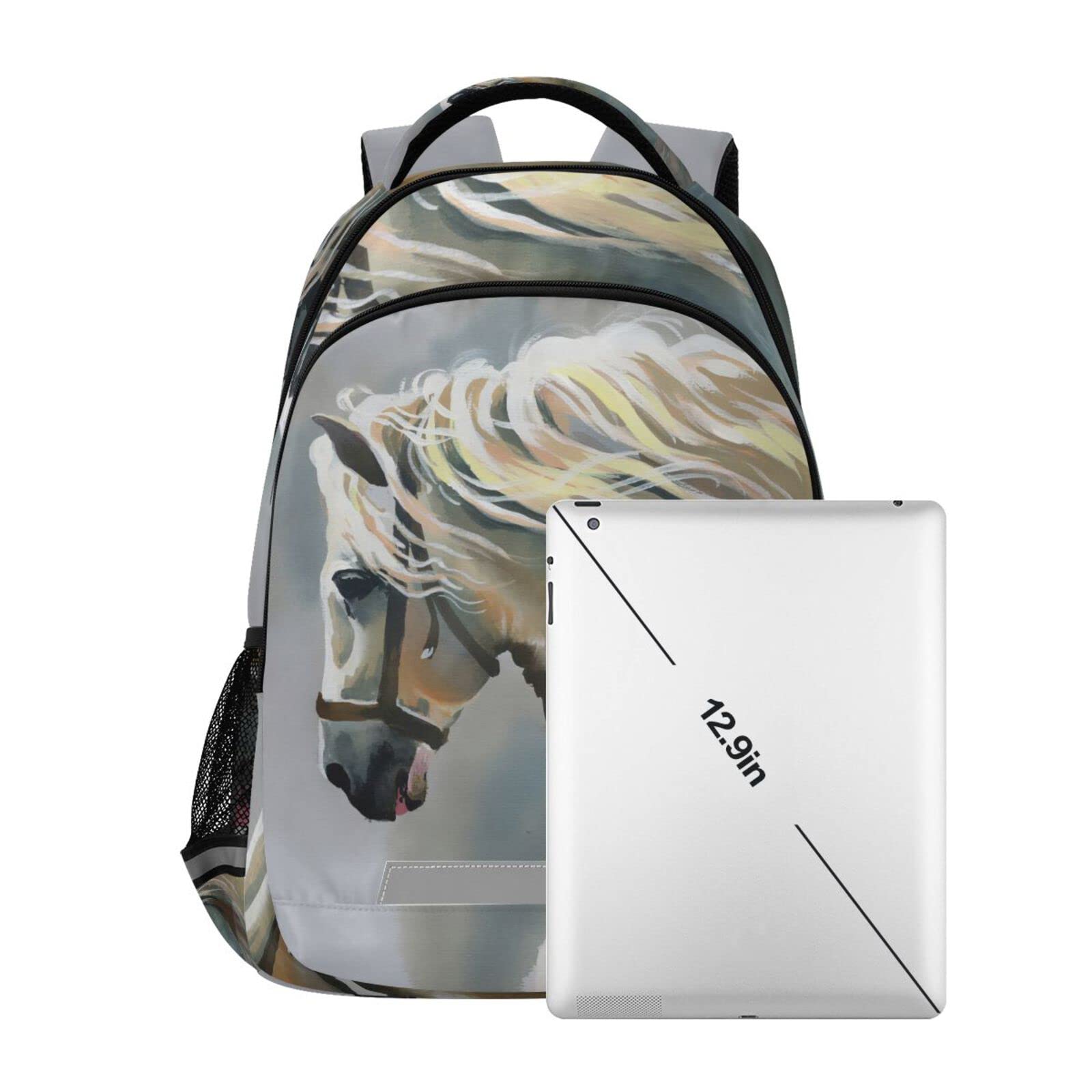 JIPONI Dreamy White Horse Backpack For Girls Boys School Kids Bookbag Travel Laptop Backpack Purse Daypack With Chest Strap